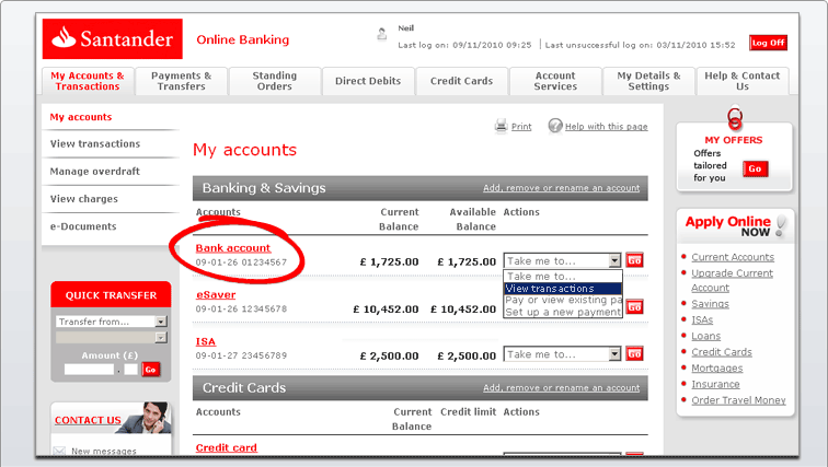 Santander Online Banking Demo