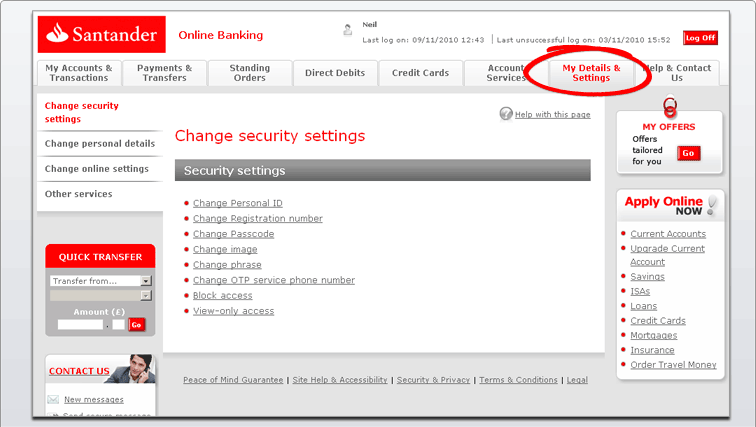 Santander Online Banking Demo