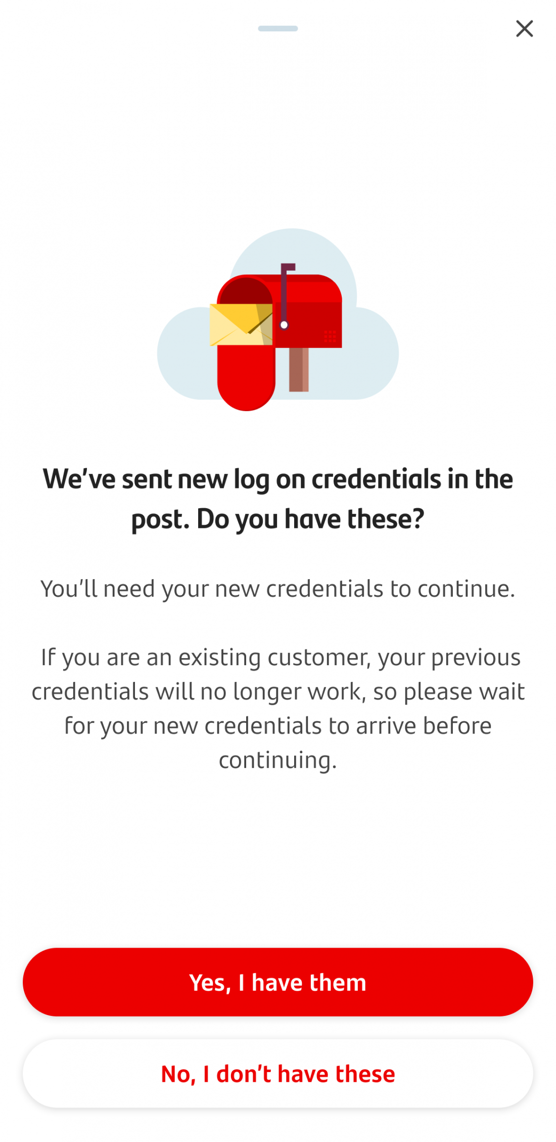 Re-access with new log on details