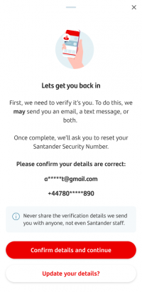 Re-access with new log on details | Santander UK