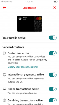 Set card controls