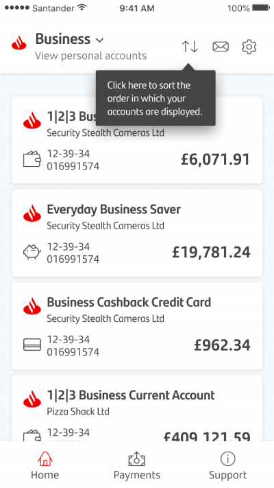 Sort accounts | Santander UK