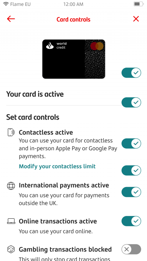Set card controls with One App | Santander UK