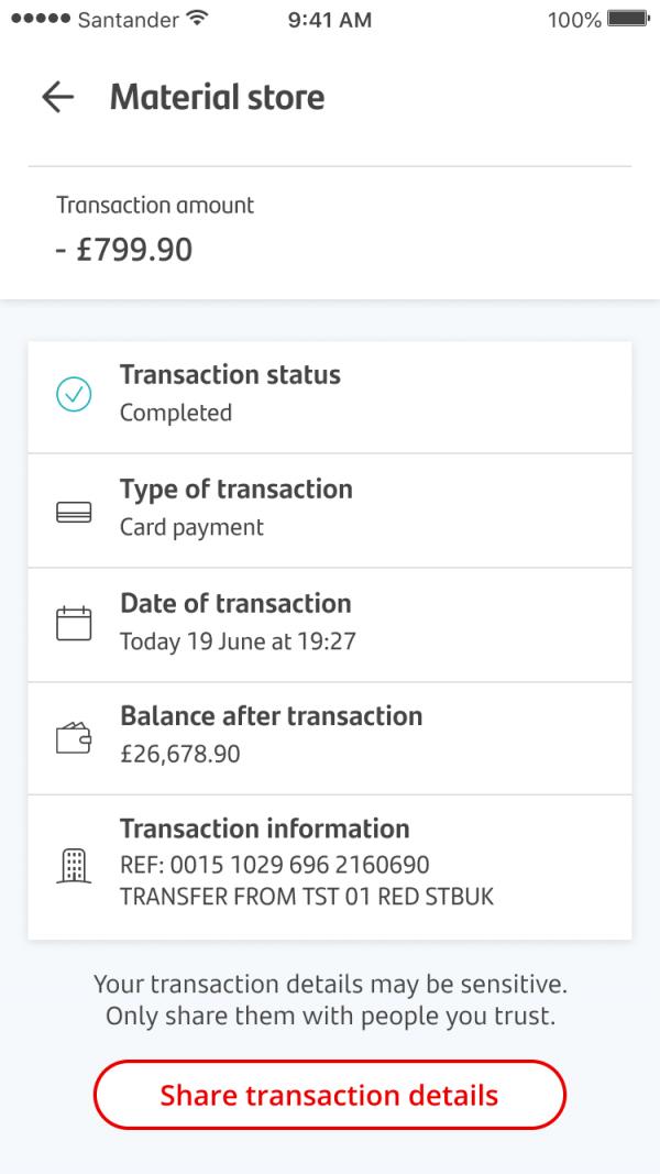 Sharing transaction details | Santander UK