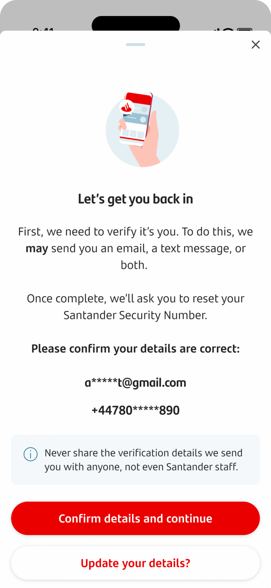 Reset your details and get access